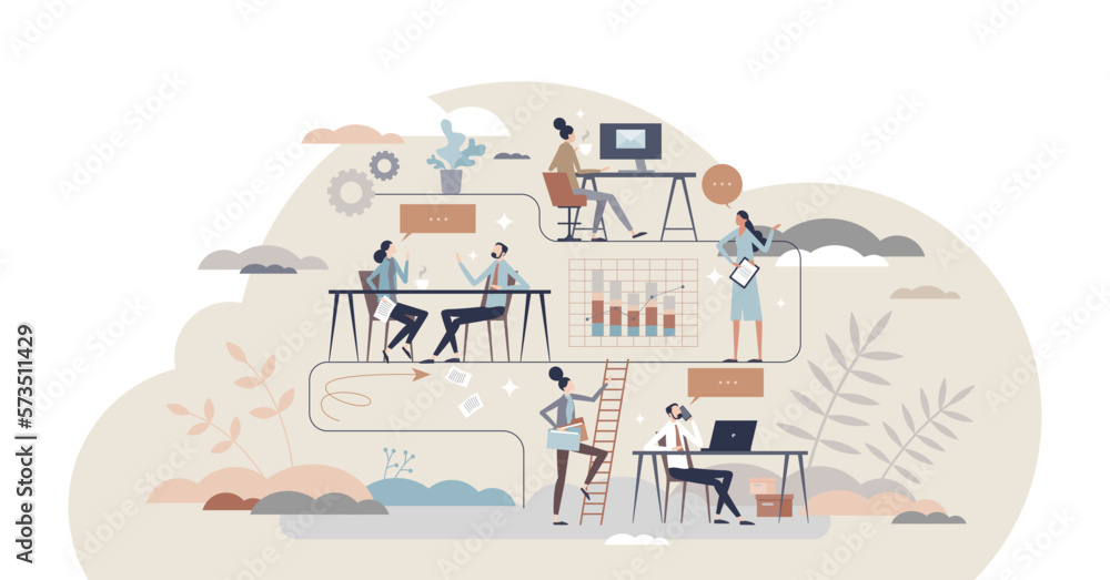 Company structure with hierarchy levels organization tiny person ...