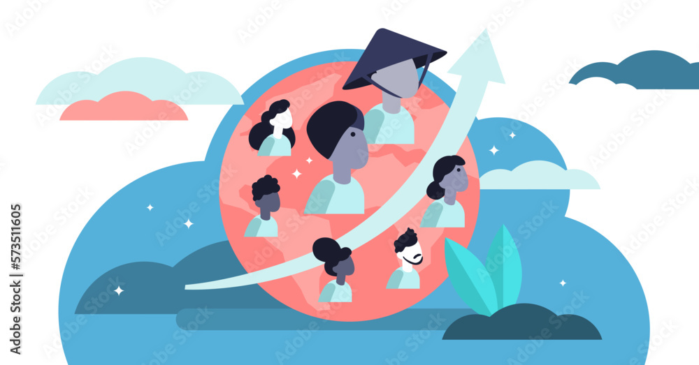 World population growth illustration, transparent background. Flat tiny ...