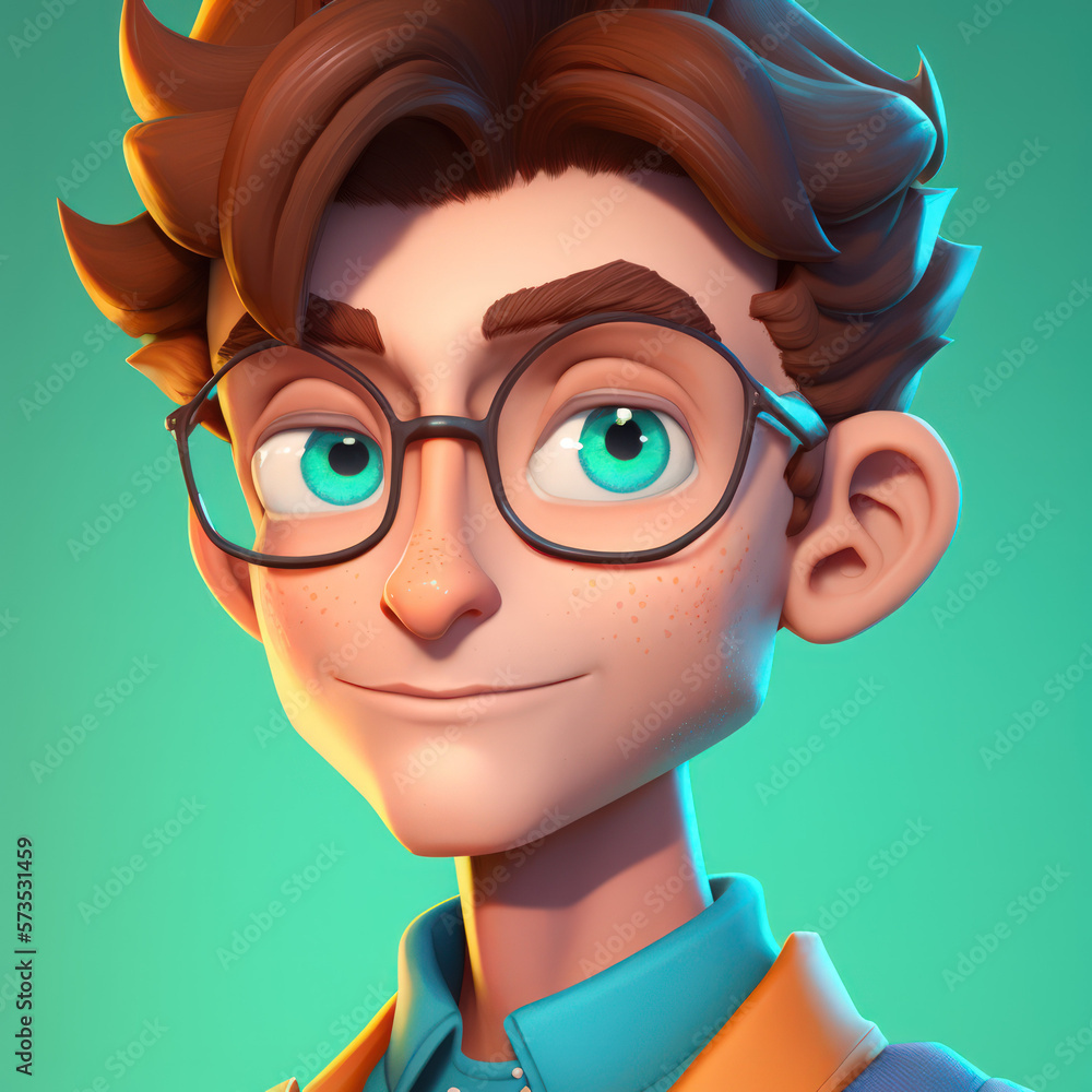 Cartoon Close up Portrait of Smiling Brunette Attractive Young Man ...