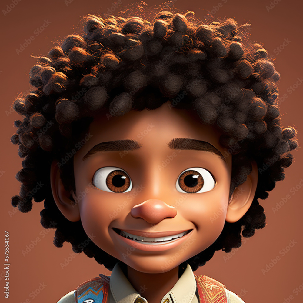 Cartoon Close up Portrait of Smiling Native American Serene Boy with ...