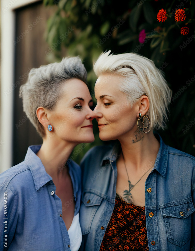 Ai illustration of a lesbian couple kissing Stock Illustration | Adobe Stock