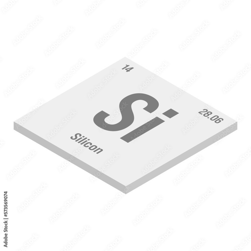 Silicon, Si, gray 3D isometric illustration of periodic table element ...