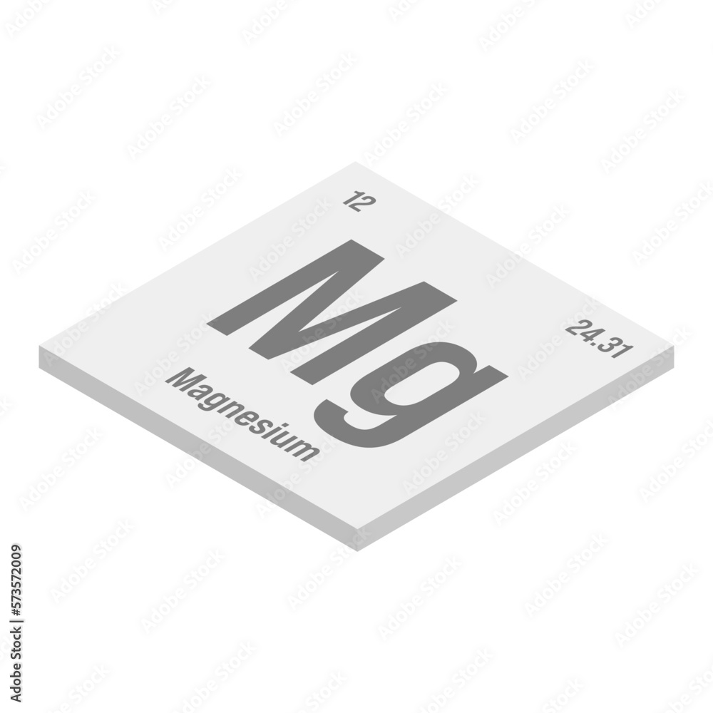 Magnesium, Mg, gray 3D isometric illustration of periodic table element ...