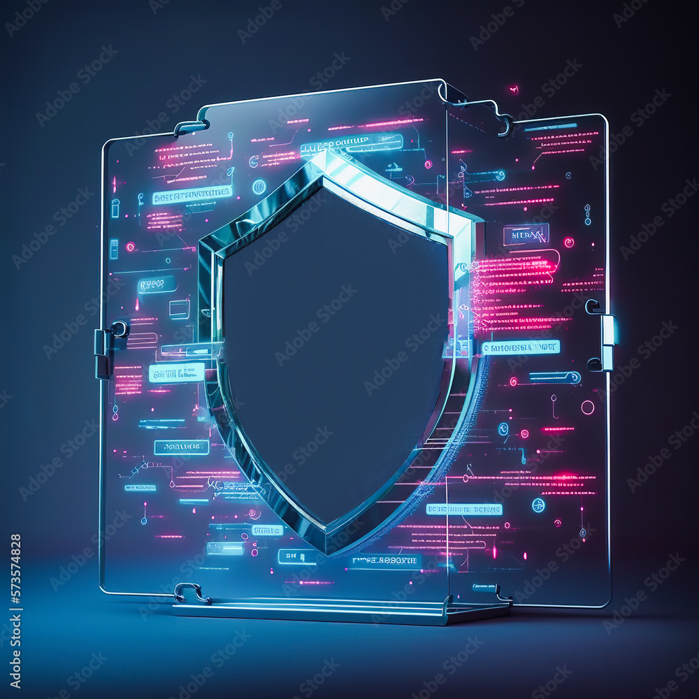 Generative AI illustration of futuristic data security shield sign ...