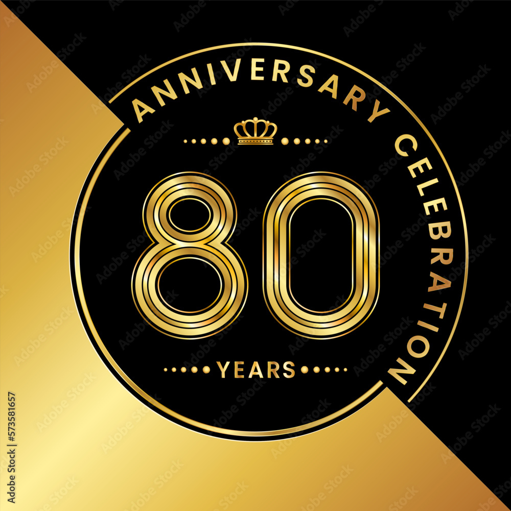 80th Anniversary logo design with golden number and text for ...