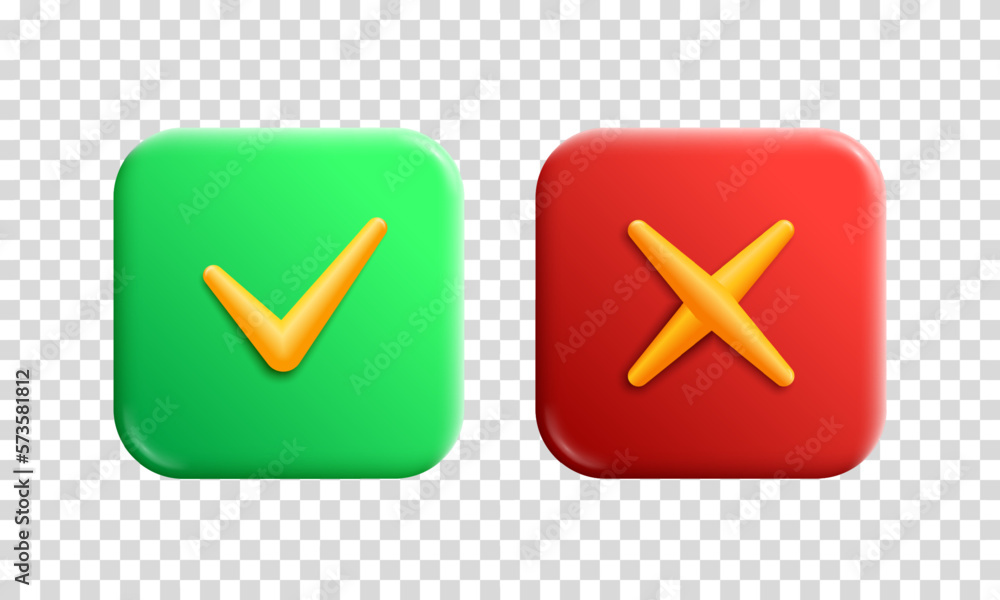 Vektor Accept and reject vector 3d render buttons. Tick check and cross ...