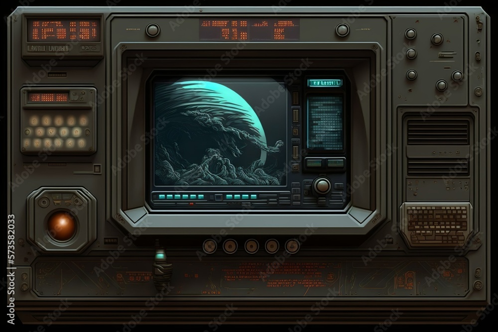 Arcade style 80s monitor and terminal screen in gaming station device ...