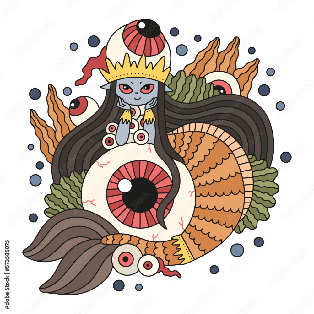 Vector de Stock Sea witch with collection of eyes. Underwater evil ...