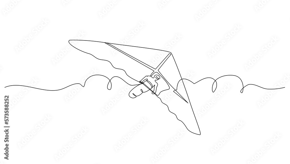 Continuous line art Hang gliding for vector illustration, extreme ...