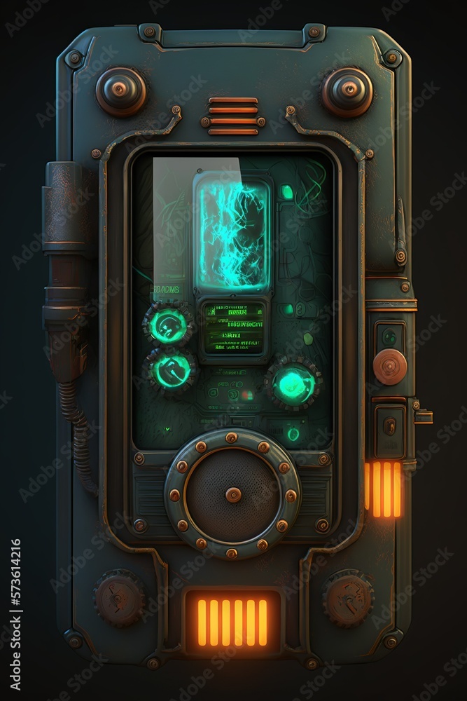 Ilustración de Stock Dark sci-fi mechanical futuristic terminal monitor ...