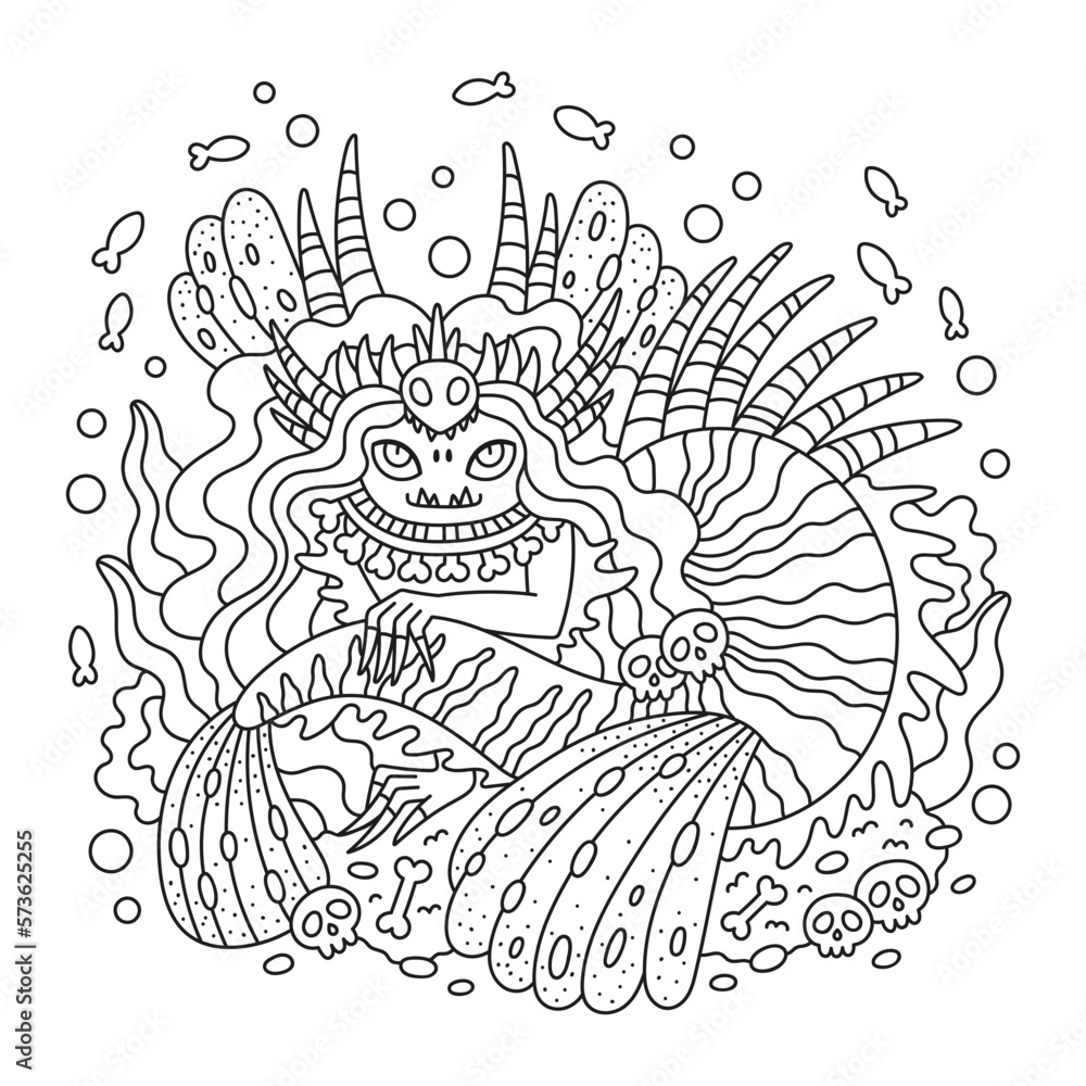 Cute wild feral mermaid. Dragonfish girl. Underwater sea animal ...