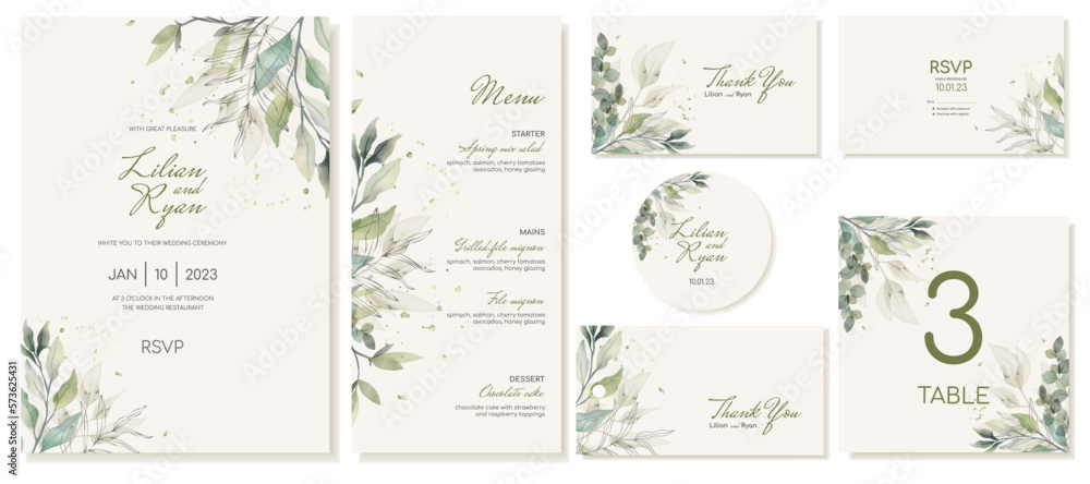 Big set of templates for rustic wedding ceremony with leaves Invitation ...