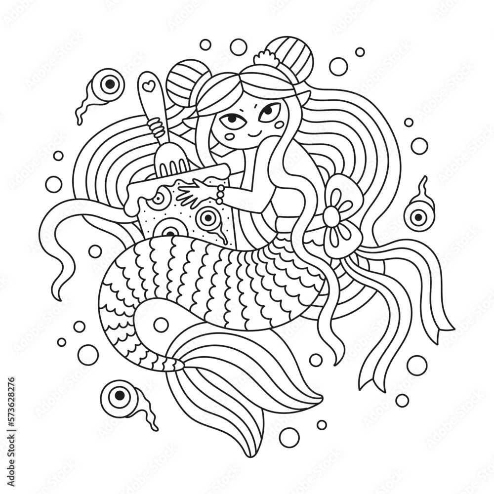 Vetor do Stock Naughty little mermaid. Funny fish girl with sweets ...