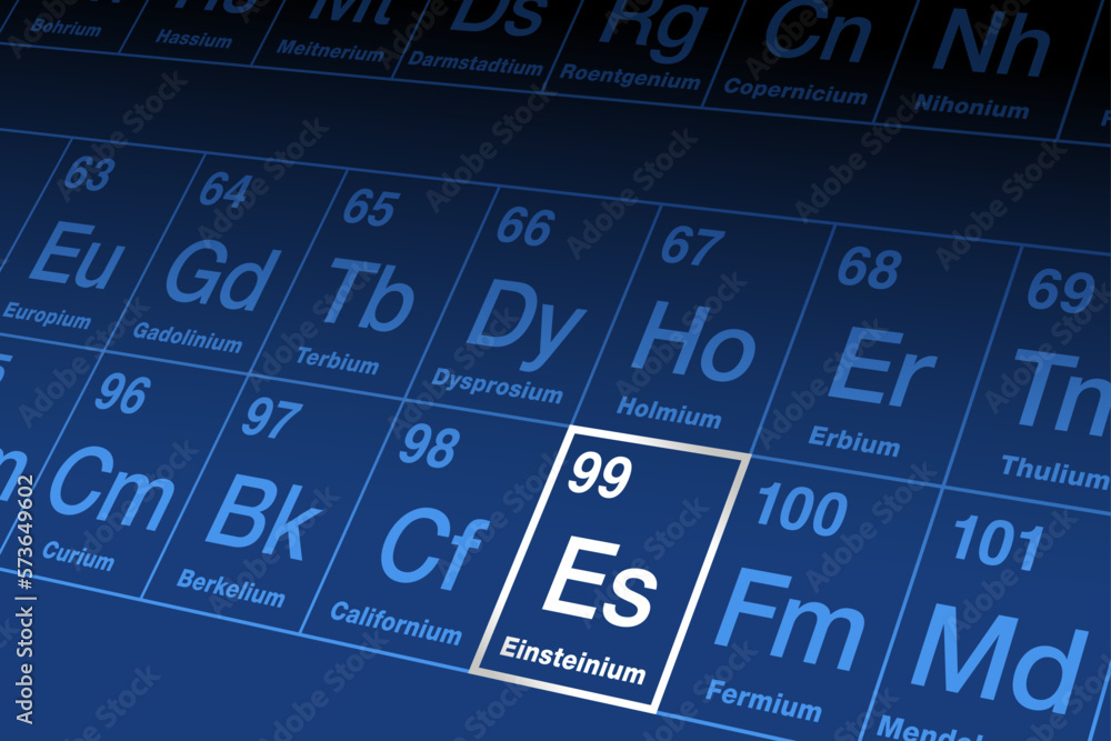 Einsteinium on periodic table. Radioactive transuranic metallic element ...