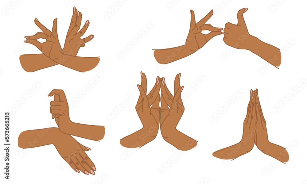 Different traditional hand signs of a dancing woman. Indian classical ...