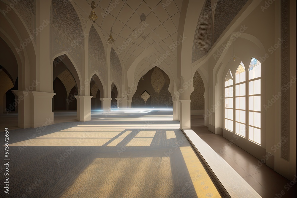 Islamic background painting. Mosque and shadows. Light rays from mosque ...