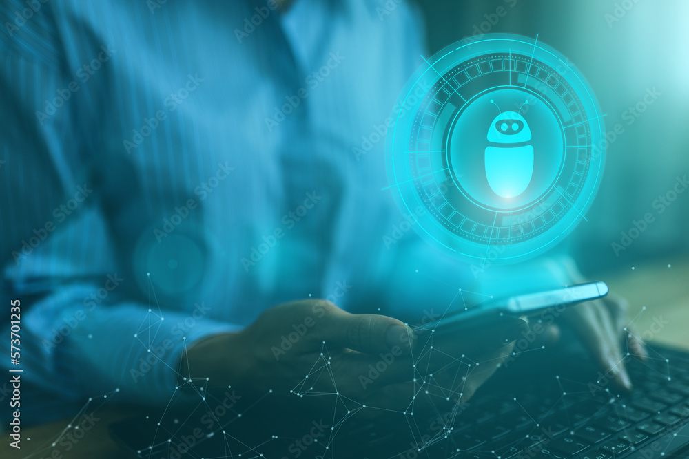 Woman using chatbot in computer smart intelligence Ai.Chat GPT Chat ...