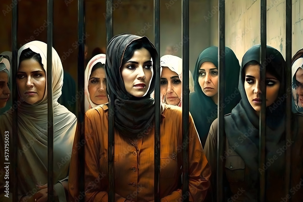 Stock-Illustration „Brave iranian or muslim women behind bars in prison ...