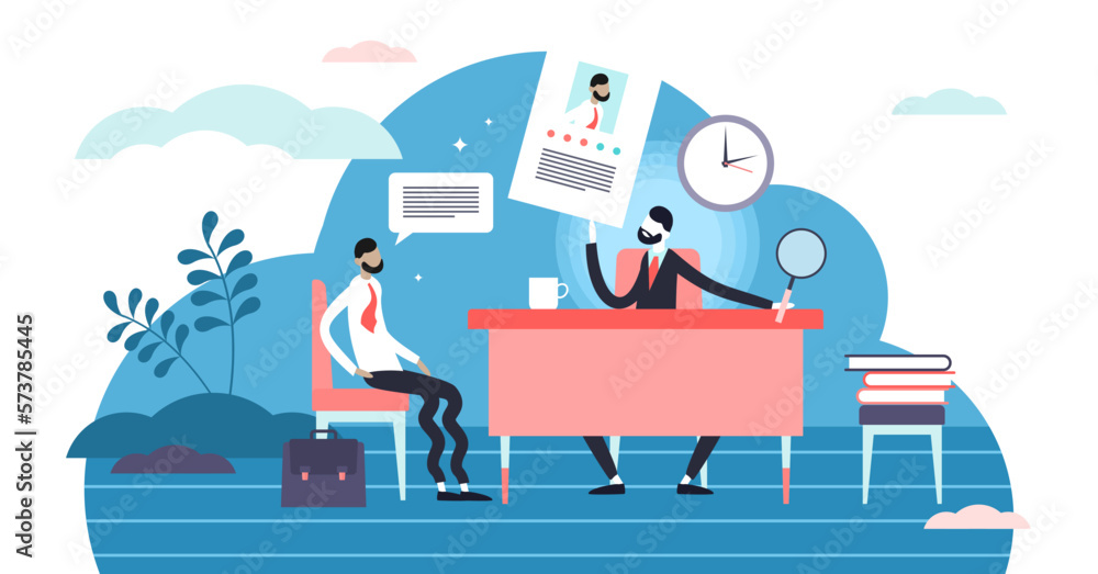 Job interview illustration, transparent background. Flat tiny ...