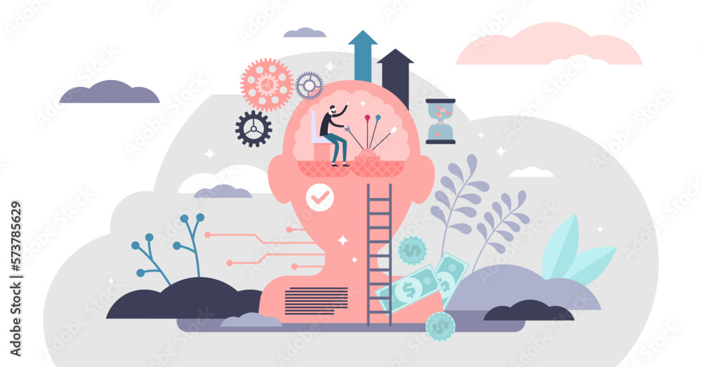 Self control mental process concept, flat tiny person illustration ...