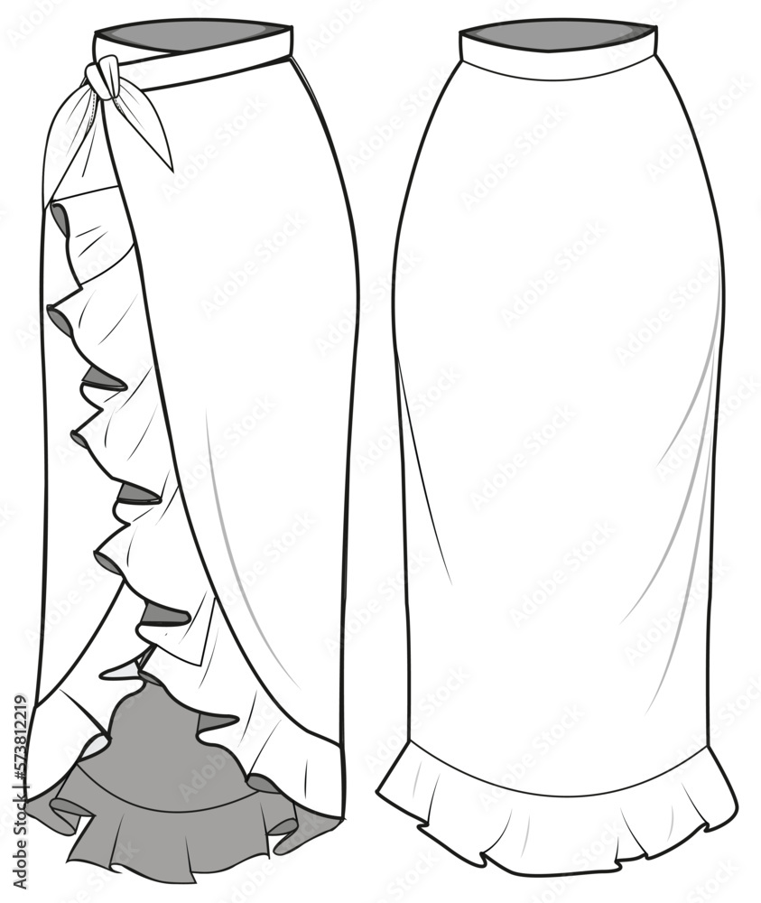 Bohemian Skirt, Frill Wrap Around Maxi Skirt Front and Back View ...