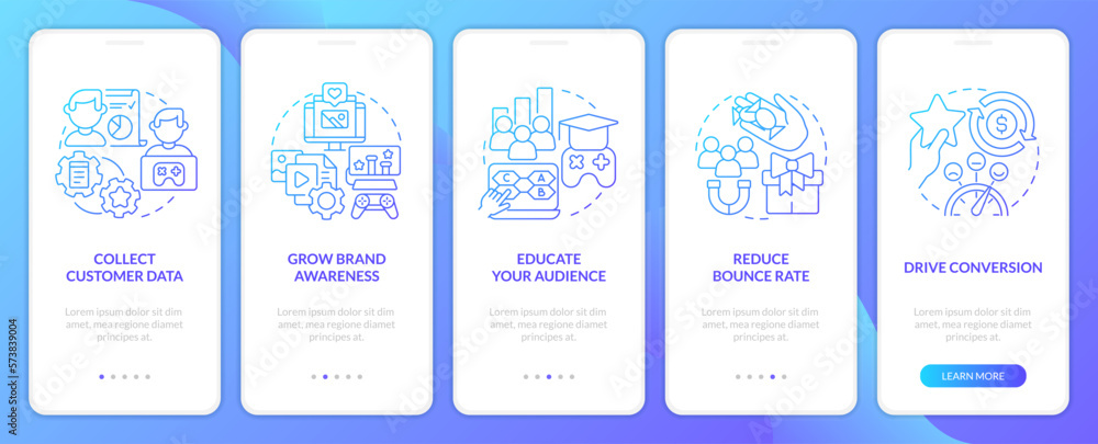 Digital Marketing Gamification Pros Blue Gradient Onboarding Mobile App