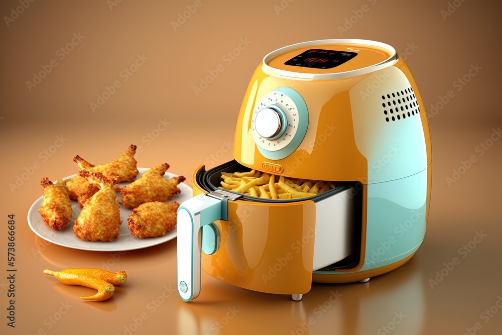 Air Fryer - A high-quality photo of an air fryer on a orange background ...