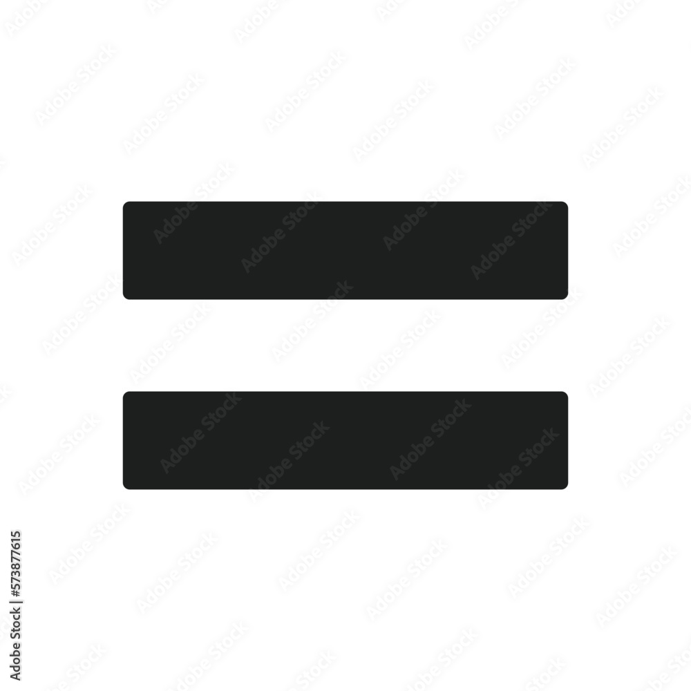 Equal symbol, balance concept. Two horizontal lines on white background ...