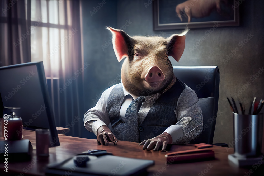 Professional Pig in Corporate Clothing in an Office. Executive Porcine ...