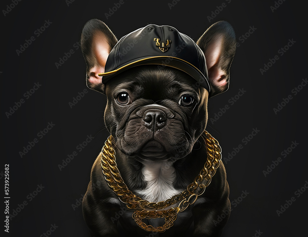Cool french bulldog in cap and gold chain. Super realistic dog ...