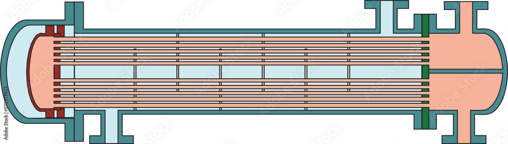 Floating Head shell-and-tube Heat Exchanger Stock Illustration | Adobe ...