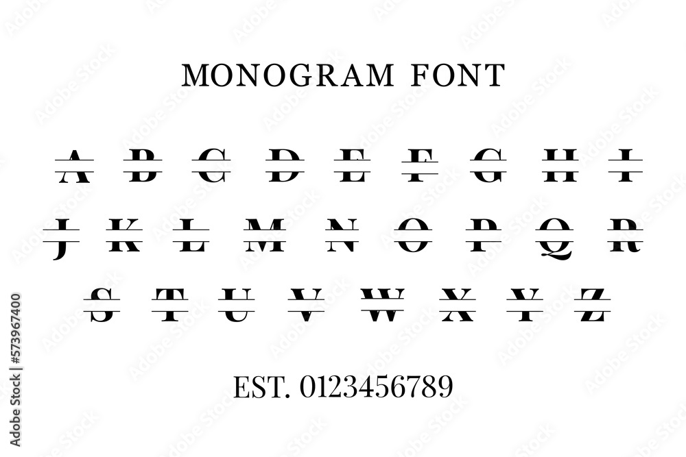 Monogram split font alphabet letters and numbers typography lettering ...