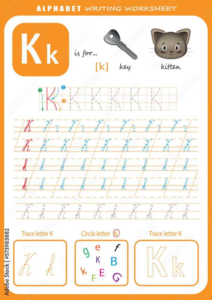 K letter handwriting practice worksheet. Alphabet letter tracing ...