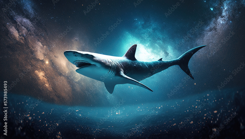 Shark in space. Beautiful 4K Wallpaper. Space Landscape Stock ...