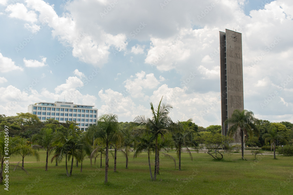 Clock Tower at Clock Square and University of Sao Paulo Rectorate ...