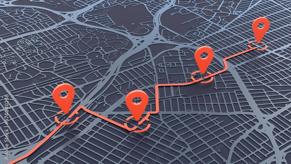 Navigation app positioning 3d representation of gps city streets. Can ...