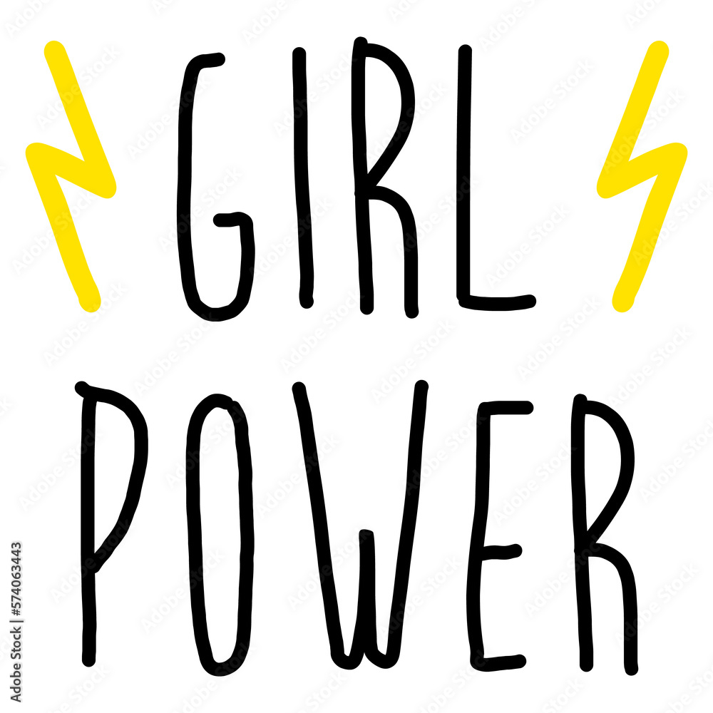 Logo feminista. Letras palabra Girl Power en texto manuscrito con rayo ...