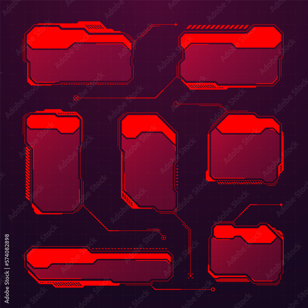 Vector de Stock Red futuristic HUD or UI elements. Sci-fi user interface text boxes, callouts ...