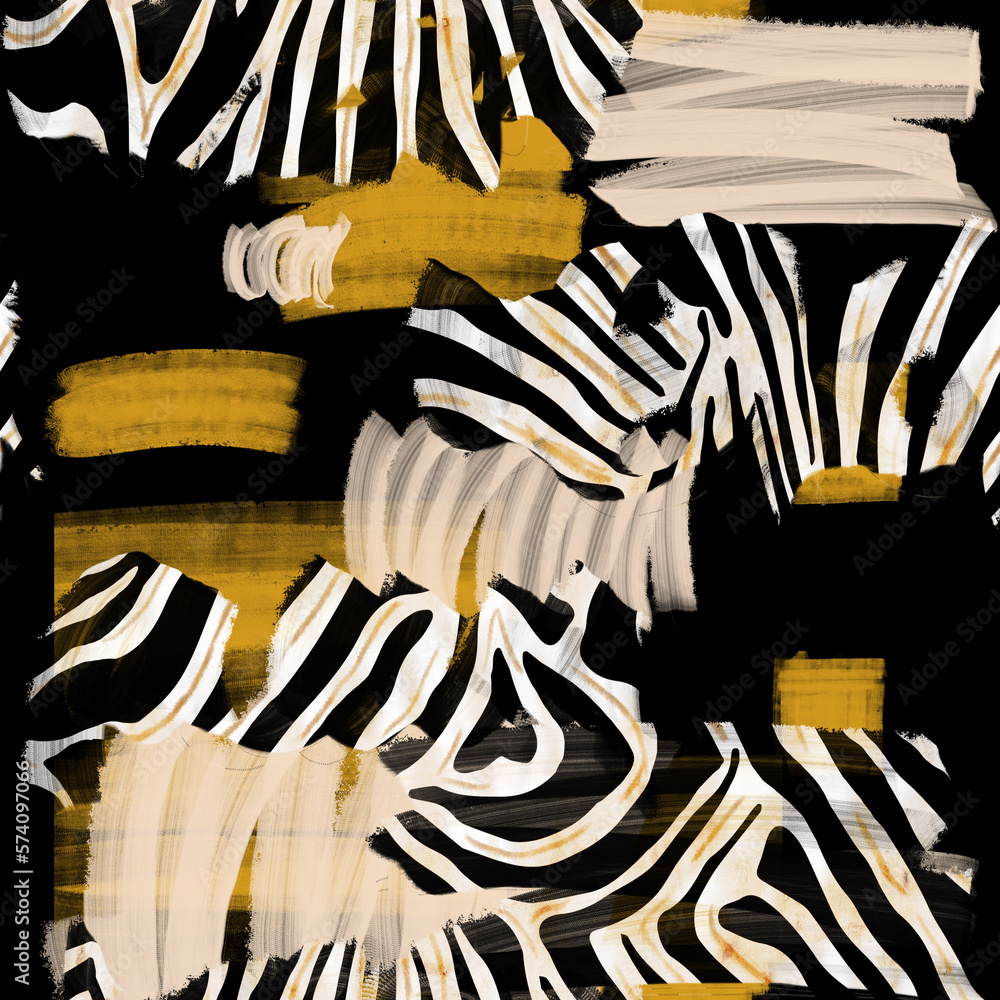 Seamless abstract animal print, watercolor brush effect with zebra and ...