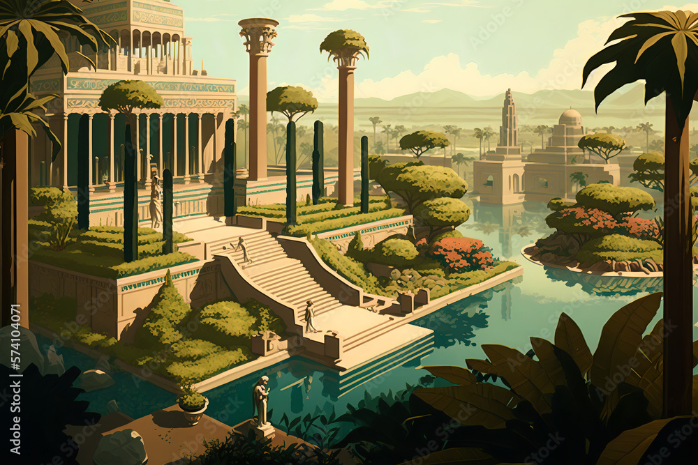 the famous Hanging Gardens of Babylon, a lush oasis in the midst of the ...