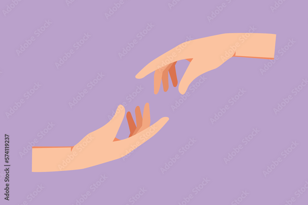 Character flat drawing two human hands reaching each other. Sign or ...