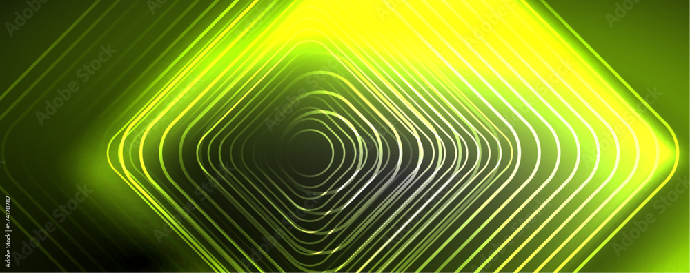 Neon glowing lines and angles, magic energy space light concept. Vector ...