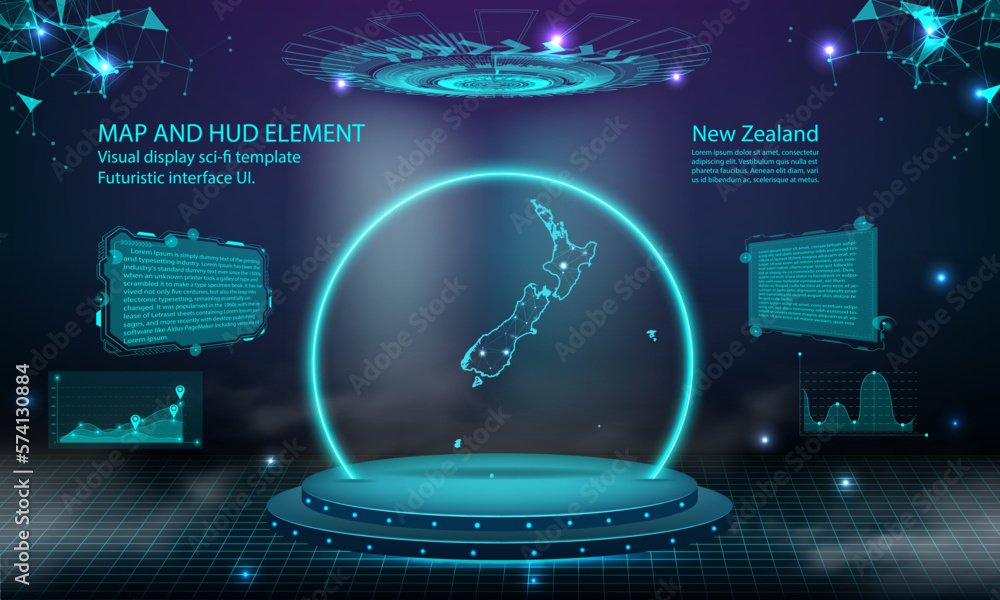 new Zealand map light connecting effect background. abstract digital ...
