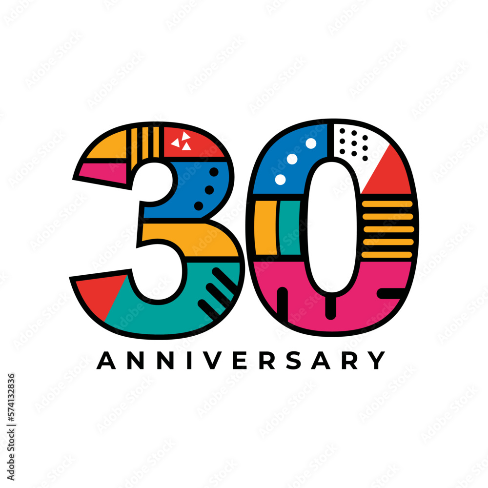 30th year celebrating anniversary logo design Stock Vector | Adobe Stock