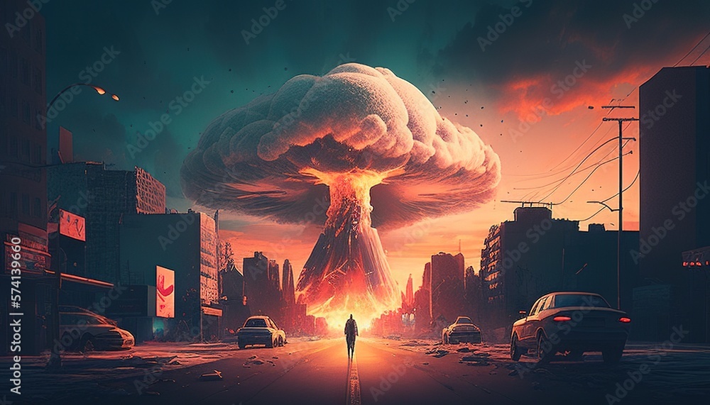 Devastating moment of nuclear bomb impact Stock Illustration | Adobe Stock
