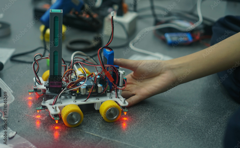 Stem education.robot at lab. Early development, diy, innovation, modern ...