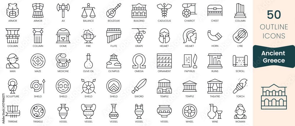 Vetor Set of ancient greece icons. Thin linear style icons Pack. Vector ...