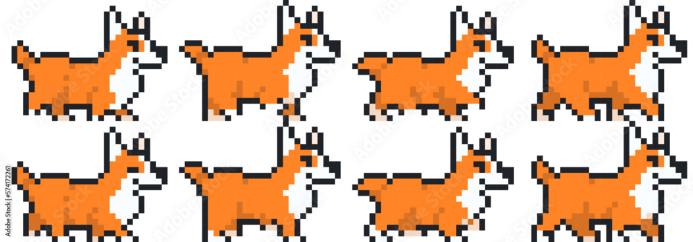 Dog walk cycle animation 8 bit pixel art. Cartoon animate frame by ...