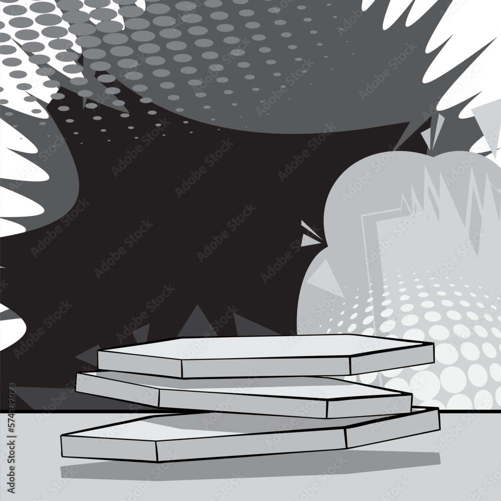 Cartoon Hexagonal gray Stage for mockup presentation. Comic Book ...