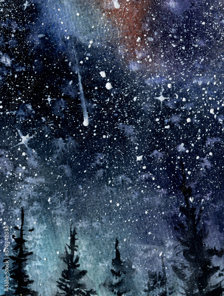 Stock-Illustration „Watercolor hand drawn background of space, stars ...